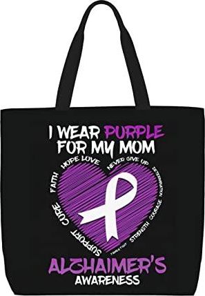 Generic Sac Fourre-Tout Porter Du Violet Pour Ma M&egrave;re, Sensibilisation &Agrave; La Maladie DAlzheimer Sac &Agrave; Bandouli&egrave;re En Toile Lavables Personnaliser Sacs En Toile