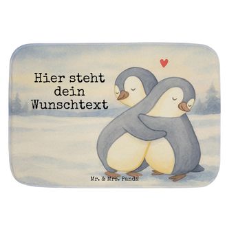 Mr. & Mrs. Panda Personalisierte Badematte Pinguine Kuscheln Design - Geschenk, Badl&auml;ufer Mit Namen, Valentinstag, f&uuml;r Freundin, Frauen, Hochzeitstag, Jahrestag, Badte
