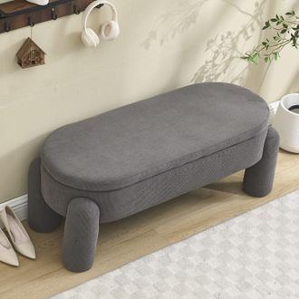 STILVORA Banc De Rangement Pour Entr&eacute;e Et Chambre avec Grand Coffre, Assise Confortable, Cadre En Bois Massif en Velours C&ocirc;tel&eacute; Gris