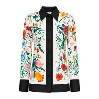 Gucci Hemdbluse aus bedrucktem Seidentwill - - Blouses & Shirts - Damen - Wei&szlig; - S