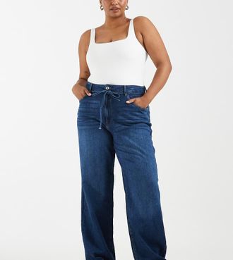 Only Gianna jean droit &agrave; taille nou&eacute;e bleu fonc&eacute;