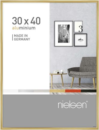 Nielsen Design Bilderrahmen, 30 x 40 cm, Aluminium, Gold glanz, Fotorahmen zum Aufh&auml;ngen im Hoch- & Querformat, Echtglas, Pixel