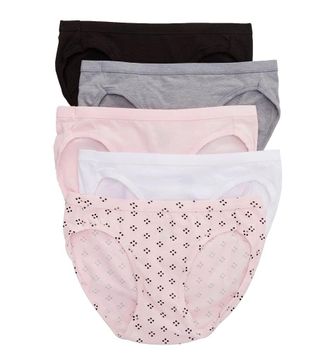 Hanes Damen 5er-Pack Ultimate ComfortSoft Stretch Panty Unterw&auml;sche im Bikini-Stil, Ballerina Slipper Heather, wei&szlig;, Quad Dots, Beton Heather, schwarz, 5