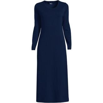 Lands End Wadenlanges Langarm-Nachthemd aus reiner Baumwolle, Damen, Gr&ouml;&szlig;e:32-34 petite, Blau, Baumwolle, by Lands End