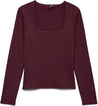 Vero Moda Square Neck Top Vmmillion Ls Haut à col carré JRS Noos, Tawny Port, L Femmes