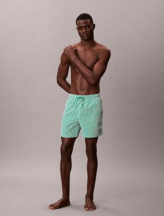Calvin Klein Medium Badeshorts Mit Tunnelzug - Ck Monogram - 20186 Penny Stripe+mardi Gras Green - Herren - S