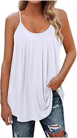 Generic Gilets pour femme - Col rond - Haut d&eacute;t&eacute; pliss&eacute; sans manches - L&eacute;ger et fluide - Sans manches - D&eacute;bardeur doux pour sortir, Blanc 1, S