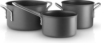 Eva Solo Aktionsset Eva Solo Black Line Topfset 3tlg.236671, edelstahl schwarz 1 Kasserolle 1.8L &Oslash;16cm 1 Topf 2.5L &Oslash;16cm 1 Topf 3.8L &Oslash;20cm