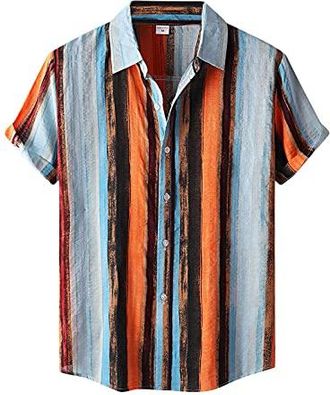 Generic Chemise hawa&iuml;enne pour homme - Chemisier imprim&eacute; - Chemise hawa&iuml;enne boutonn&eacute;e - Chemise de plage l&eacute;g&egrave;re - Coupe droite - Haut d&eacute;contract&eacute;, Orange, XX