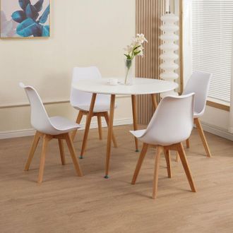 M&S Collection M&s - Ensemble repas table ronde + 4 chaises blanc et naturel - scandi