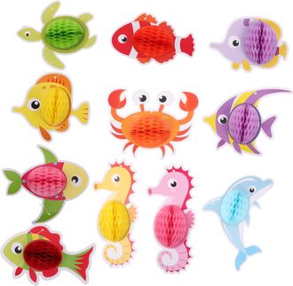 Valiclud 11 Stück Teiliges Meerestier Honeycomb deko Ozeanblaue Partyhänger Stilvolle Unterwasserwelt Dekoration für Sommergeburtstag Poolparty Meerjungfrauen 