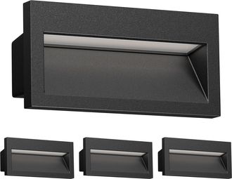 LEDs Com 4 Stück LED Wandeinbauleuchte NOLA, Downlight für außen, IP54, schwarz matt, 140 x 70mm, warmweiß