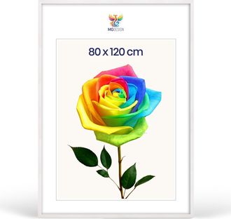 MG Design Bilderrahmen 80 x 120 cm - Posterrahmen mit Weiß Holzrahmen (Echtholz) und bruchsicherem Acrylglas, Hoch & Quer mit verstärkter Wandaufhängung