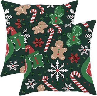 Generic Weihnachts-Kissenbezüge, Motiv: grüne Lebkuchen und Zuckerstange, dekorative Wurfkissen, Bauernhaus-Kissenbezüge für Sofa, Bett, Couch, 50,8 x 50,8 cm