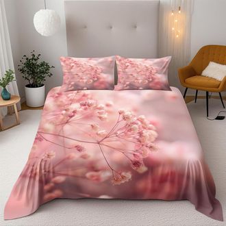Generic Bettwäsche 220x240 cm Rosa BlüTen 3 Teilig Bettbezug 220 x 240 Pflanzenmotive Bettwäsche-Sets 3D Weiche Mikrofaser Bettbezug Set mit Reißverschluss + 