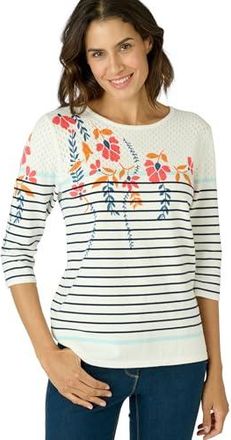 Damart Pull Uni Et Rayé Imprimé Floral, Femme, Col Rond, Marine rayé, 34/36