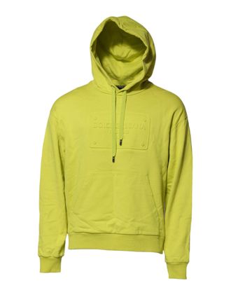 Dolce & Gabbana Mens Green Cotton Hooded Logo Sweatshirt Sweater Gray Elastane Clothing