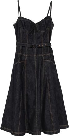 Self Portrait Robe mi-longue &eacute;vas&eacute;e en denim - Femme - Robes - Bleu - Taille: 38 FR