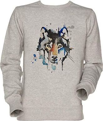 Vendax Vendax Aquarelle Loup Unisexe Homme Femme Sweat-Shirt Jersey Gris Mens Womens Jumper Sweatshirt Grey