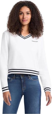 Guess Femme, Sweatshirts et sweats &agrave; capuche, Blanc, Taille: 36 FR V Cropped SweaT-shirt