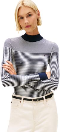 Tommy Hilfiger Damen Langarmshirt Jersey Fine mit Mock-Neck, Mehrfarbig (Bretton Stripe Dark Night Navy), XL