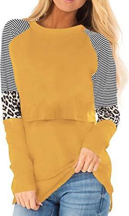 Smallshow Femmes Maternité Allaitement Vetement Manches Longues Tee Shirt Grossesse,Yellow,S