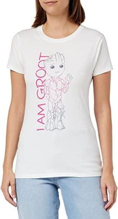 MARVEL « Baby Groot Line with I AM Groot Text » WOIAMGMTS001 T-Shirt Femme, Blanc S