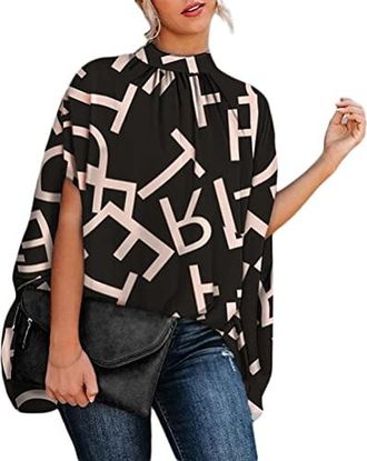 ORANDESIGNE Chemisier à Col Rond pour Femme Chemisier Hauts Tops Manche Fendues Chemise Impression Blouse Casual Travail avec Lacets B Noir L