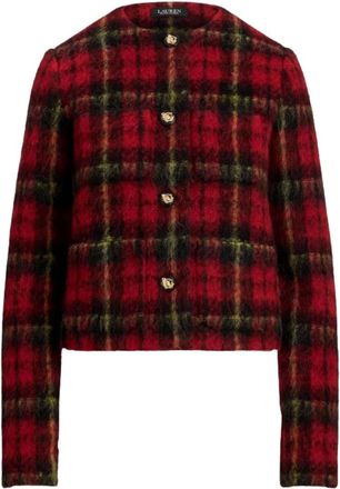 Ralph Lauren Femme, Vestes, Rouge, Taille: 36 FR Veste Courte à Carreaux en Mohair