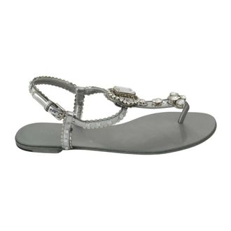 Dolce & Gabbana Femme, Chaussures, Gris, Taille: 37 EU Sandales Plates Magnifiques