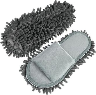 BESTONZON Pantoufles de Nettoyage Unisexes en Chenille Gris Taille Large 43-44 Semelle Antidérapante pour Sols Durs Pantoufles Lavables et Respirantes pour Usag
