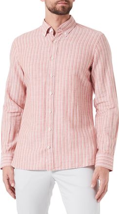 Hackett Herren Washed Linen Stripe Hemd, Rust/White, XL