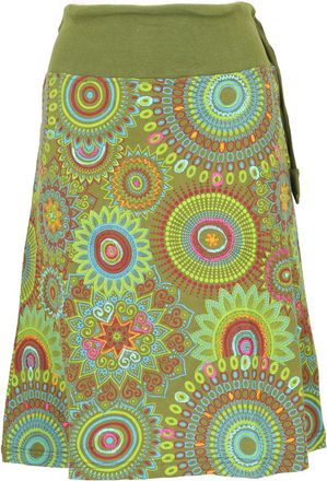 Guru Shop Bestickter Knielanger Rock, Farbenfroher Boho Chic Rock, Retro Mandala - Grün, Damen, Baumwolle, Size:XL