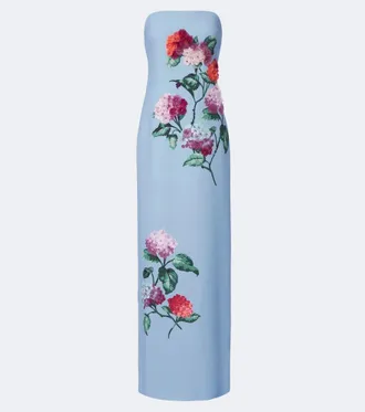 Carolina Herrera Robe longue bustier &agrave; appliqu&eacute;s floraux