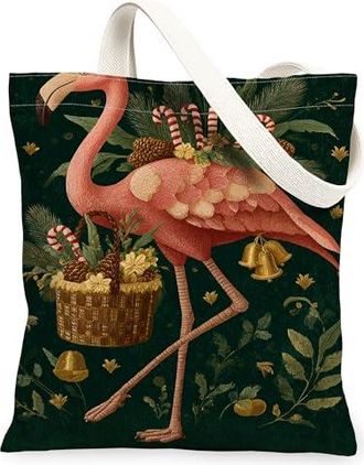 Generic Sacs fourre-tout en toile motif oiseau tropical de No&euml;l, motif floral vintage, sacs d&eacute;picerie, sacs d&eacute;picerie r&eacute;utilisables, l&eacute;gers et lavables, toile
