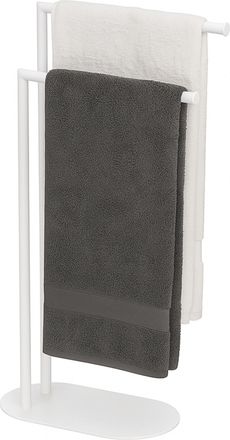 Relaxdays Handtuchst&auml;nder, HxBxT: 78,5 x 38,5 x 17 cm, Metall, 2 Stangen, stehender Handtuchhalter, Badezimmer, wei&szlig;