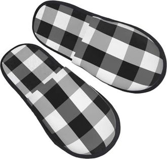 Generic Accueil Pantoufles Grille &Agrave; Carreaux Buffalo Noirs Et Blancs Lavables Fourrure Pantoufles Peluche Chaussons Pour H&ocirc;tel Homme Int&eacute;rieur L