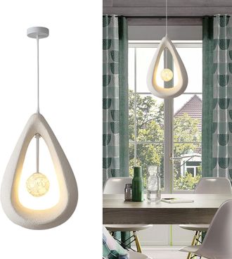 Generic Japanische Retro-Pendelleuchte, Kronleuchter - H&auml;ngelampe aus Mikrozement f&uuml;r K&uuml;cheninseln, 152 cm langes, verstellbares Kabel, Lampenschirm in Wei&szlig;, 