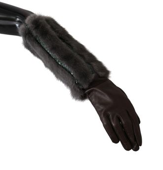 Dolce & Gabbana Womens Brown Mid Arm Length Leather Fur Gloves