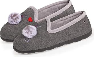 Isotoner Chaussons pantoufles Charentaises femme pompom, 37 EU, gris chiné
