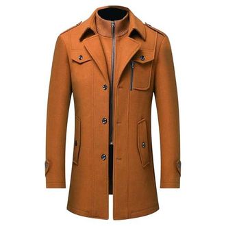 Generic Manteau dhiver classique &agrave; col montant en laine m&eacute;lang&eacute;e avec col int&eacute;rieur amovible pour homme, camel, 5XL