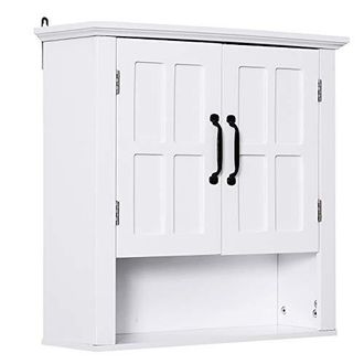 HOMCOM Armoire Haute Murale de Salle de Bain ou WC Placard 2 Portes 2 étagères Niche dim. 60L x 20l x 58H cm MDF Panneaux Particules Blanc