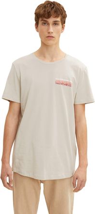 Tom Tailor Herren T-Shirt mit Backprint 1033025, 11754 - Light Dove Grey, M