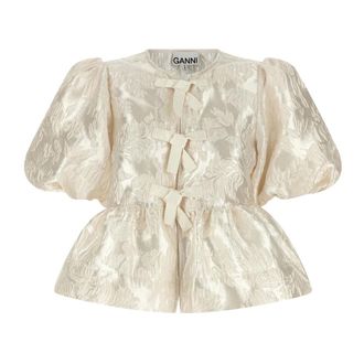 Ganni Satin Peplum Bluse mit Bindeband - - Blouses & Shirts - Damen - Beige - L
