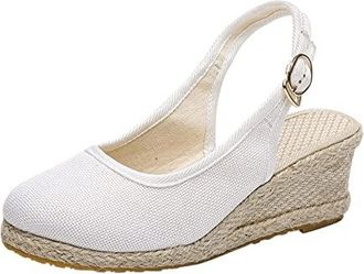 Generic Sandales Femme Confort Respirant Mode Boucle Sangle Rond Plage Été Compensées Orteil Armure Chaussures (White, 37)