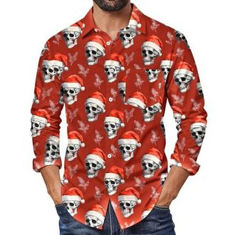Generic Chemise de No&euml;l &agrave; manches longues pour homme, chapeau de P&egrave;re No&euml;l t&ecirc;te de mort | Chemise imprim&eacute;e d&eacute;contract&eacute;e boutonn&eacute;e | pour les vacances, No&euml;l ef