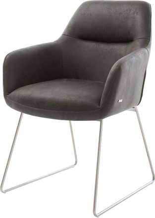 DELIFE Polsterstuhl Pejo-Flex Kufengestell Edelstahl Mikrofaser Anthrazit Vintage Taschenfederkern