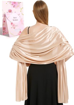 Heekpek Schal Damen Leicht Seidensatin Schal Stola Damen Elegant Übergroßer Stola Festlich Umschlagtuch Damen Glitzer Lang Schal für Ganzjährig, Champagner Go