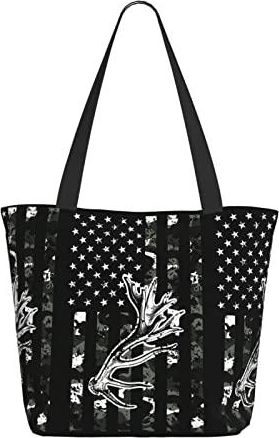 AOOEDM Drapeau am&eacute;ricain chasse camouflage-cerfs sac &agrave; provisions pour femme 13 x 11 x 7 pouces. Le cadeau parfait pour la Saint-Valentin. Cest de la Saint-V