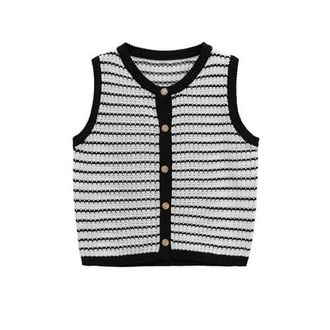 Generic Gilet sans Manche Femme Gilet Femme D&eacute;contract&eacute; Quotidien Ville Cardigan Ouvert Imprim&eacute; - Pull Tricot&eacute; Casual avec Boutons Devant